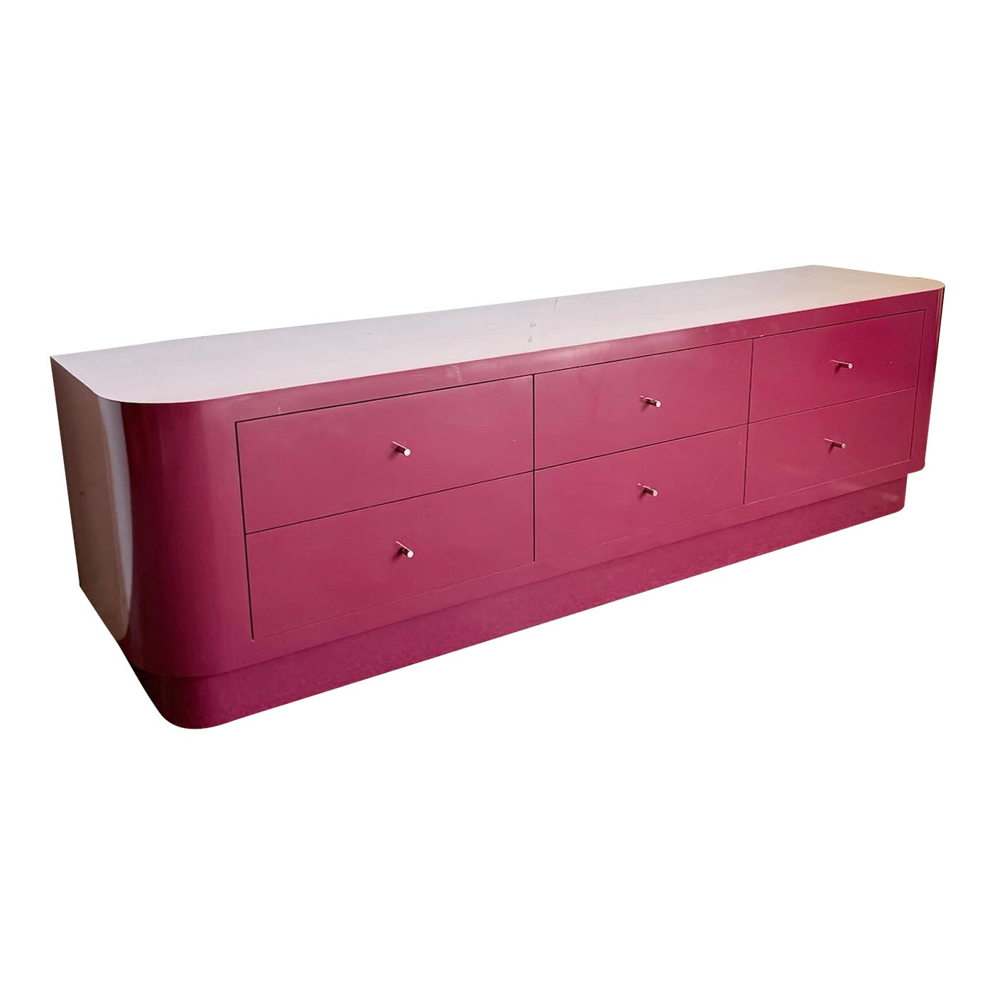 Postmodern Maroon Lacquer Laminate Lowboy Dresser | Chairish