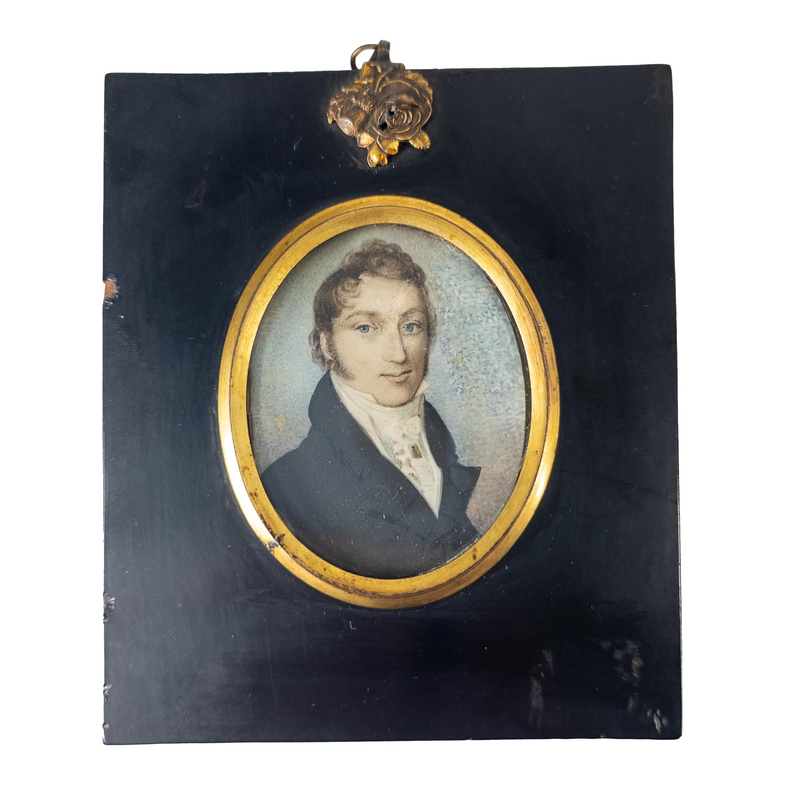 19th Century American Miniature Watercolor Portrait of a Fancy ...