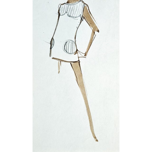 1961 Mid-Century Original Couture French Fashion Drawing by Pierre ...
