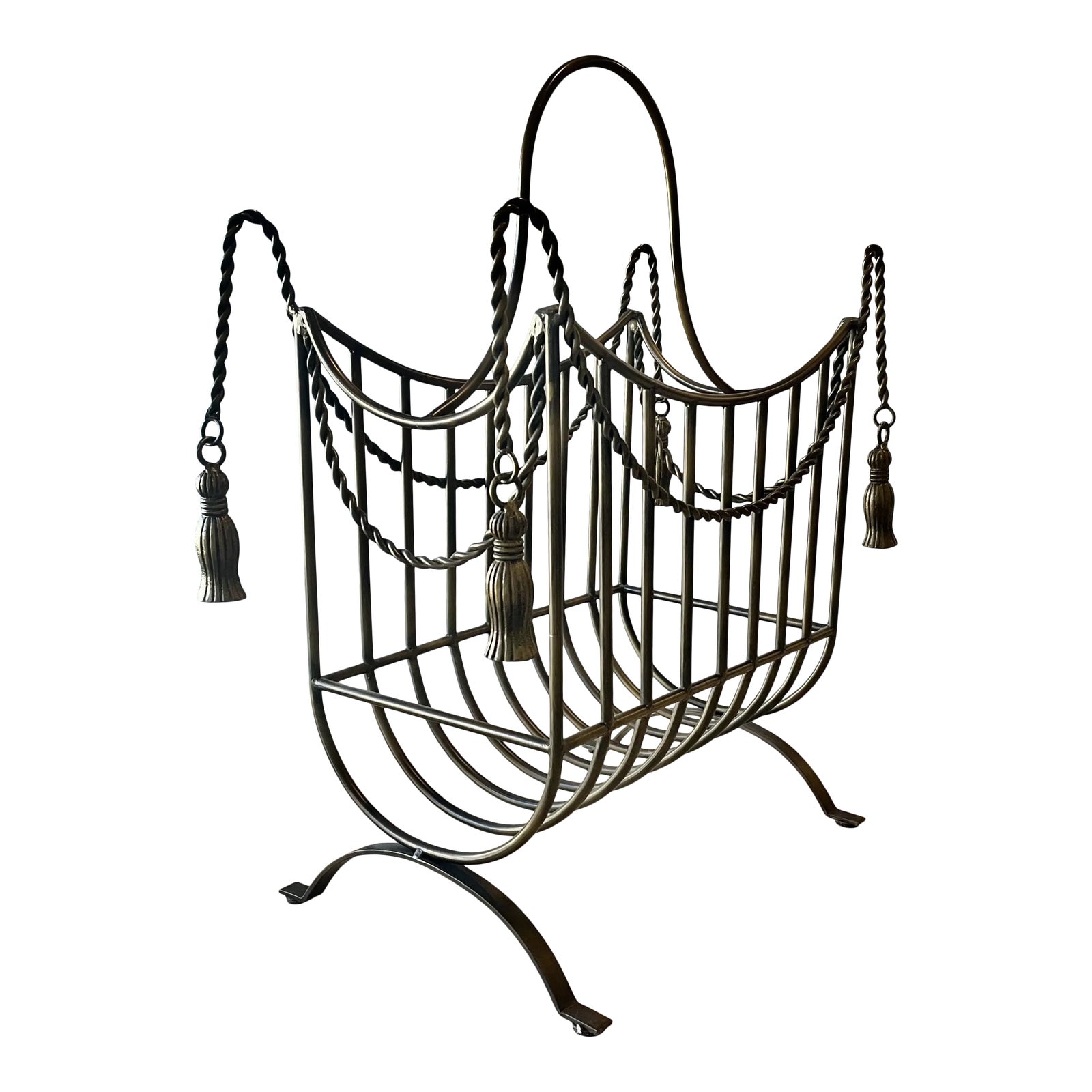 Hollywood Regency Tassle Magazine Rack | Chairish