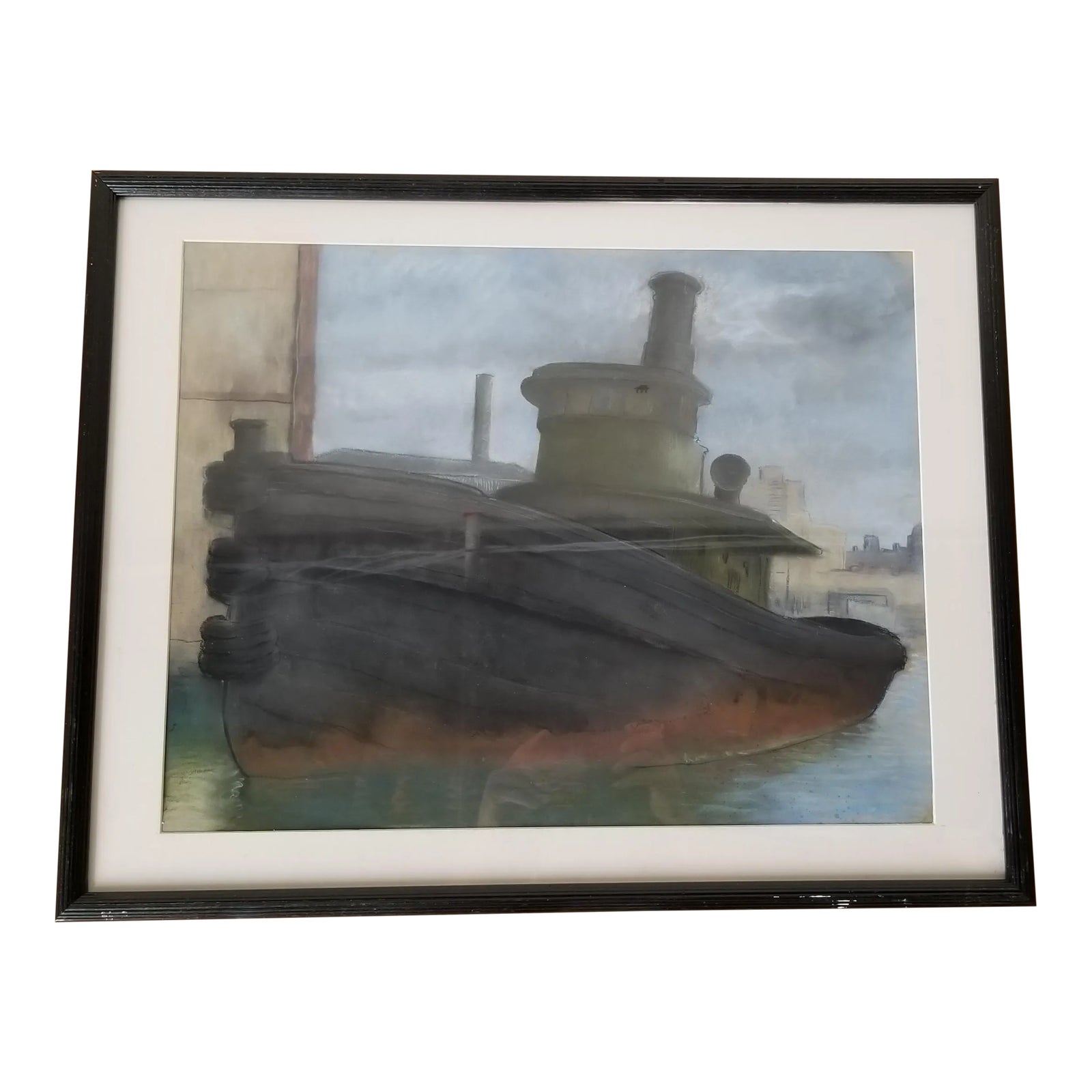 1940s "Docks" Abstract Nautical Pastel Drawing by George Wilde, Framed ...