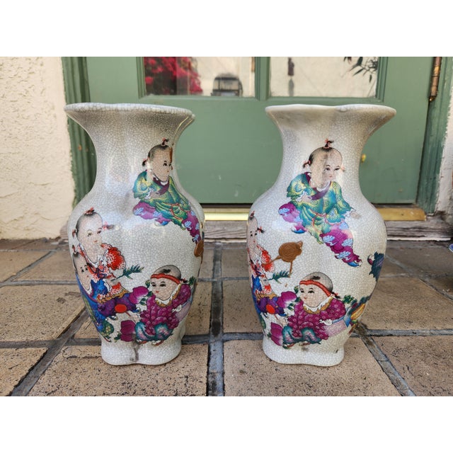 Pair of Vintage Chinoiserie Baby Vases | Chairish