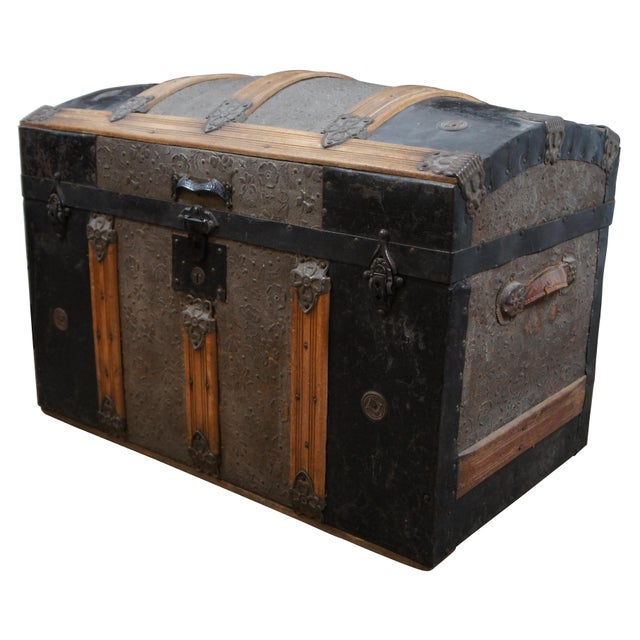 Late 19th Century Antique Embossed Metal Oak Banded Dome Top Steamer ...