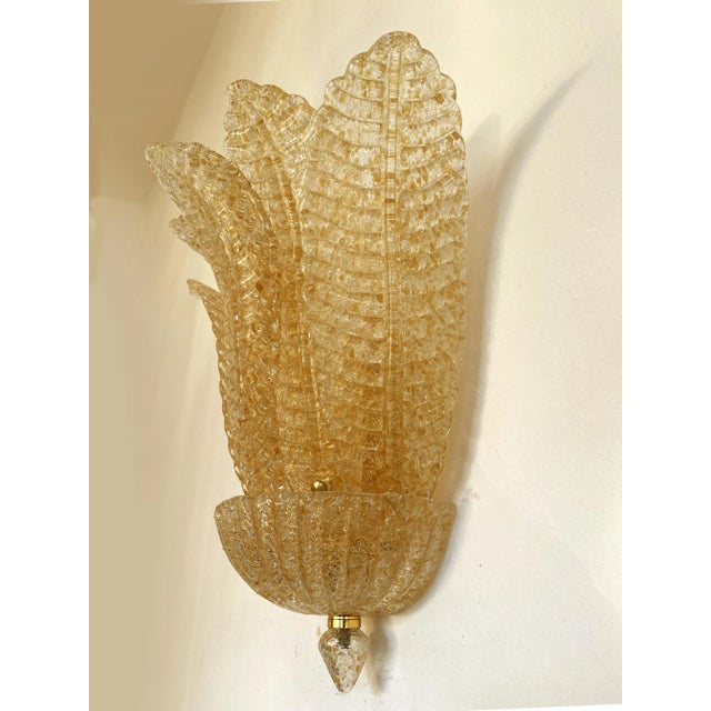Set of Two Transparent and Gold Graniglia “Leaf” Murano Glass Wall ...