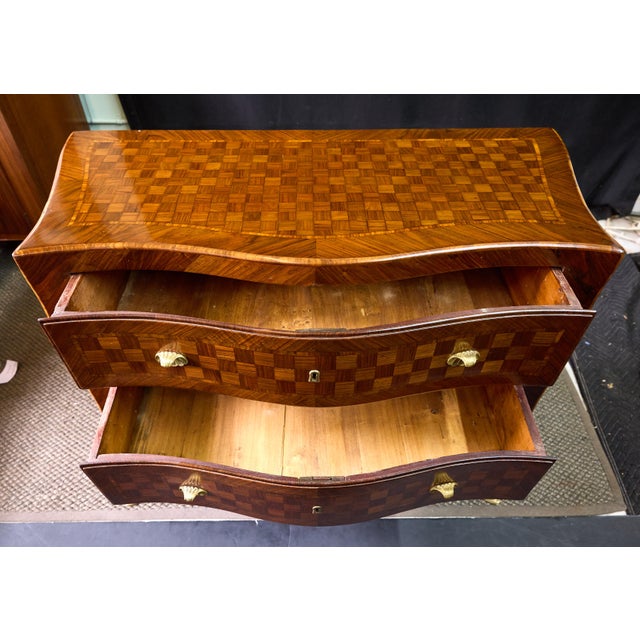 19th Century Italian Checkerboard Marquetry Two Drawer Commode | Chairish
