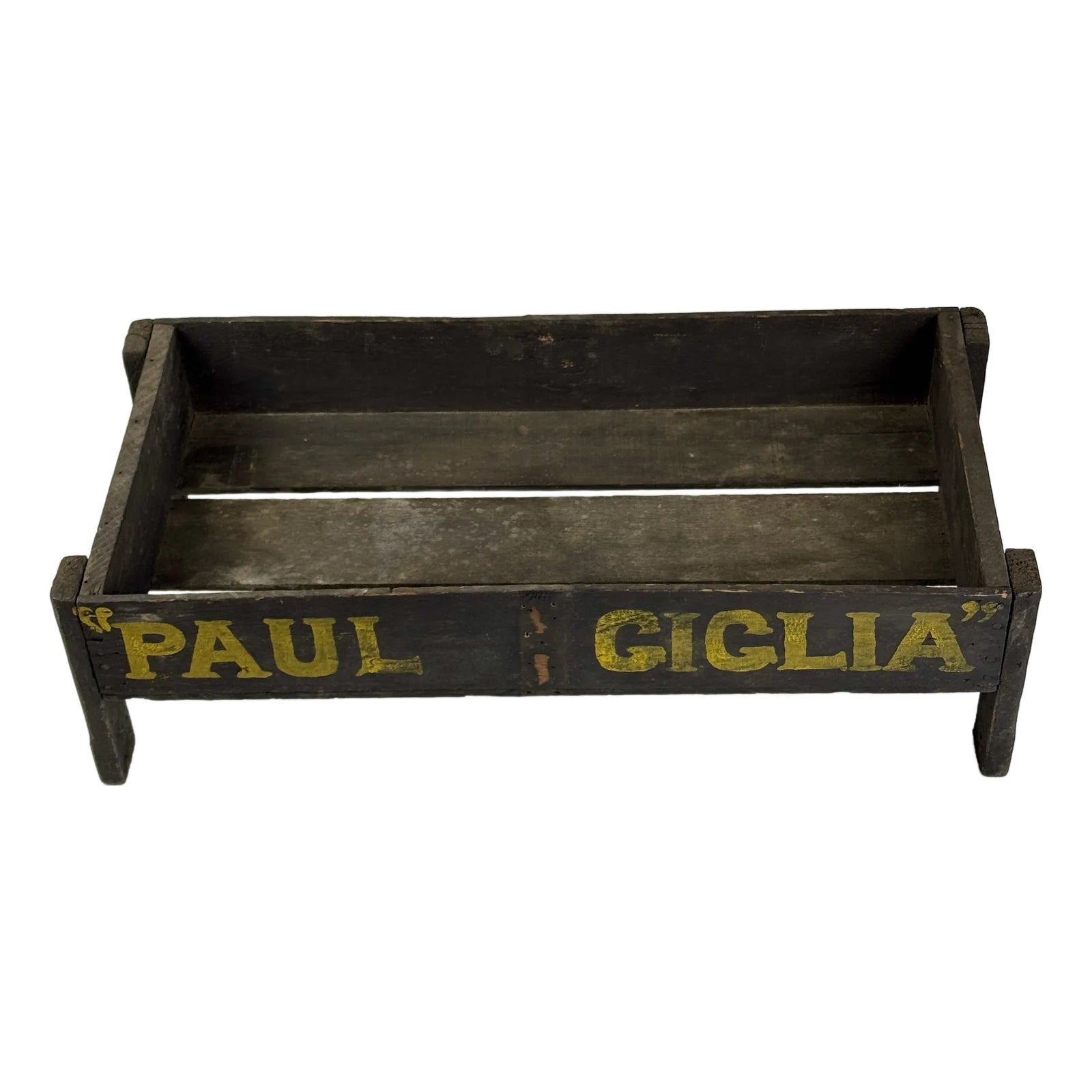 Vintage Painted Wooden Country Crate With Raised Legs in Charcoal Black ...