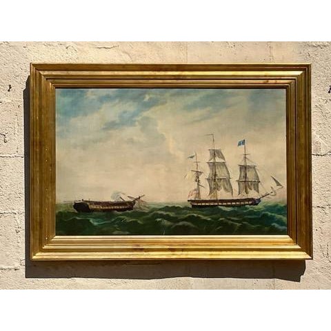 Vintage Classic Reproduction Painting of Sailboats | Chairish