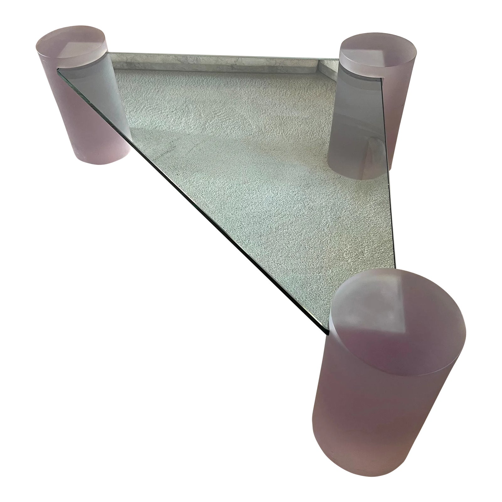 1980 Pink Frosted Glass Triangle Coffee Table | Chairish