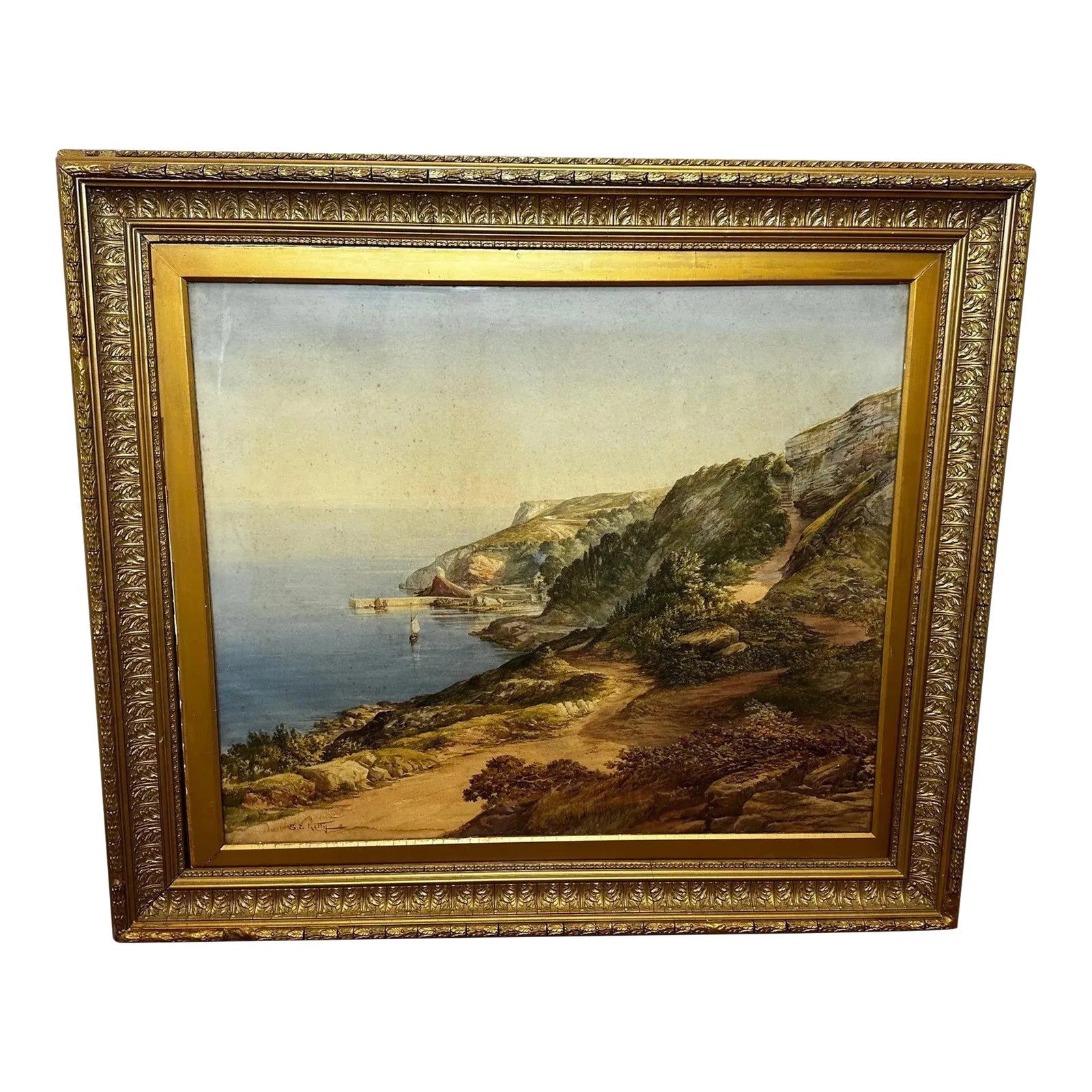 British Watercolour Painting of Coastal Landscape Babbacombe Beach ...