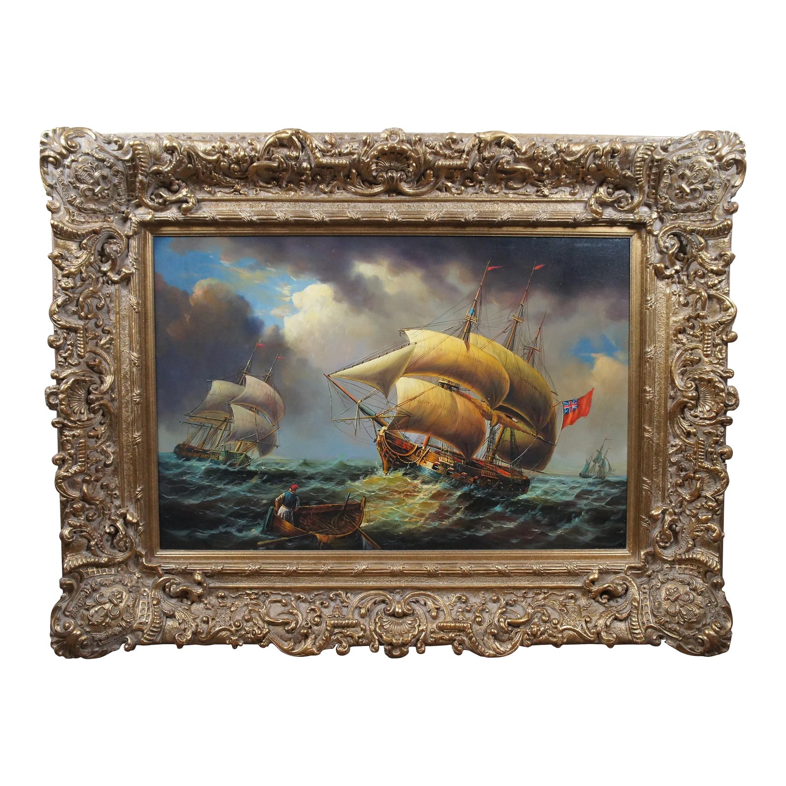Vintage British Baroque Nautical Maritime Ship Galleon Seascape Oil ...