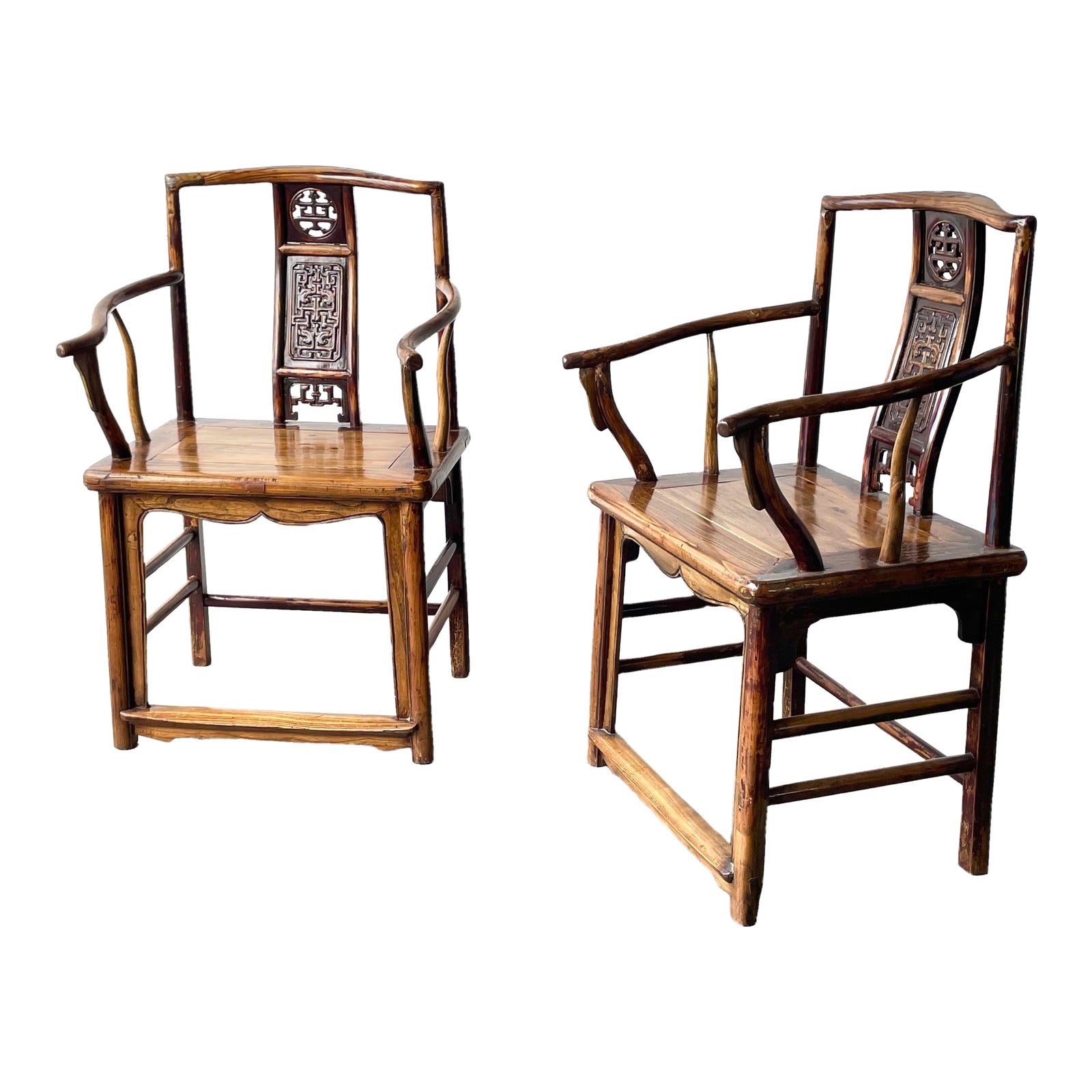 Antique Chinese Hardwood Arm Chairs - Set of 2 | Chairish