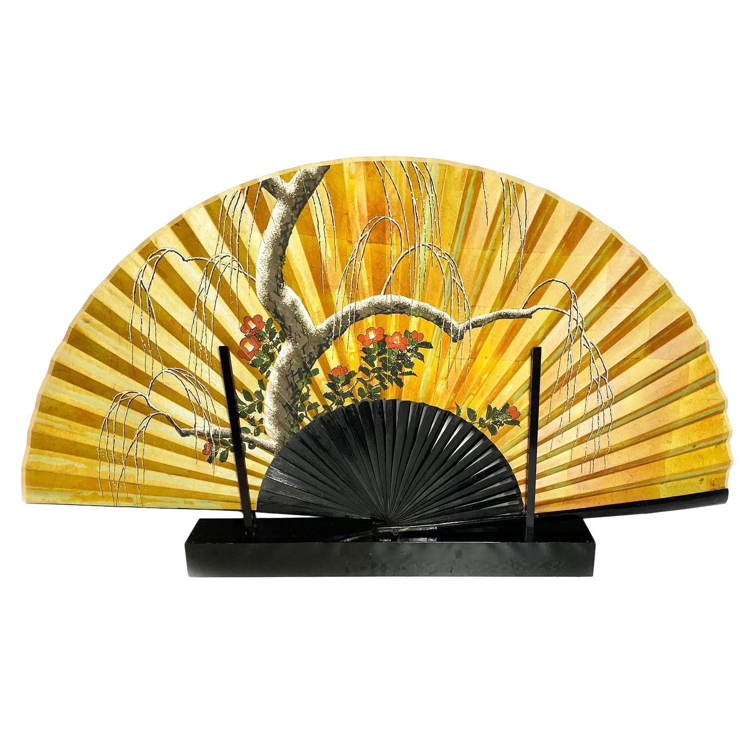 Japanese Lacquer Fan With Display Stand | Chairish