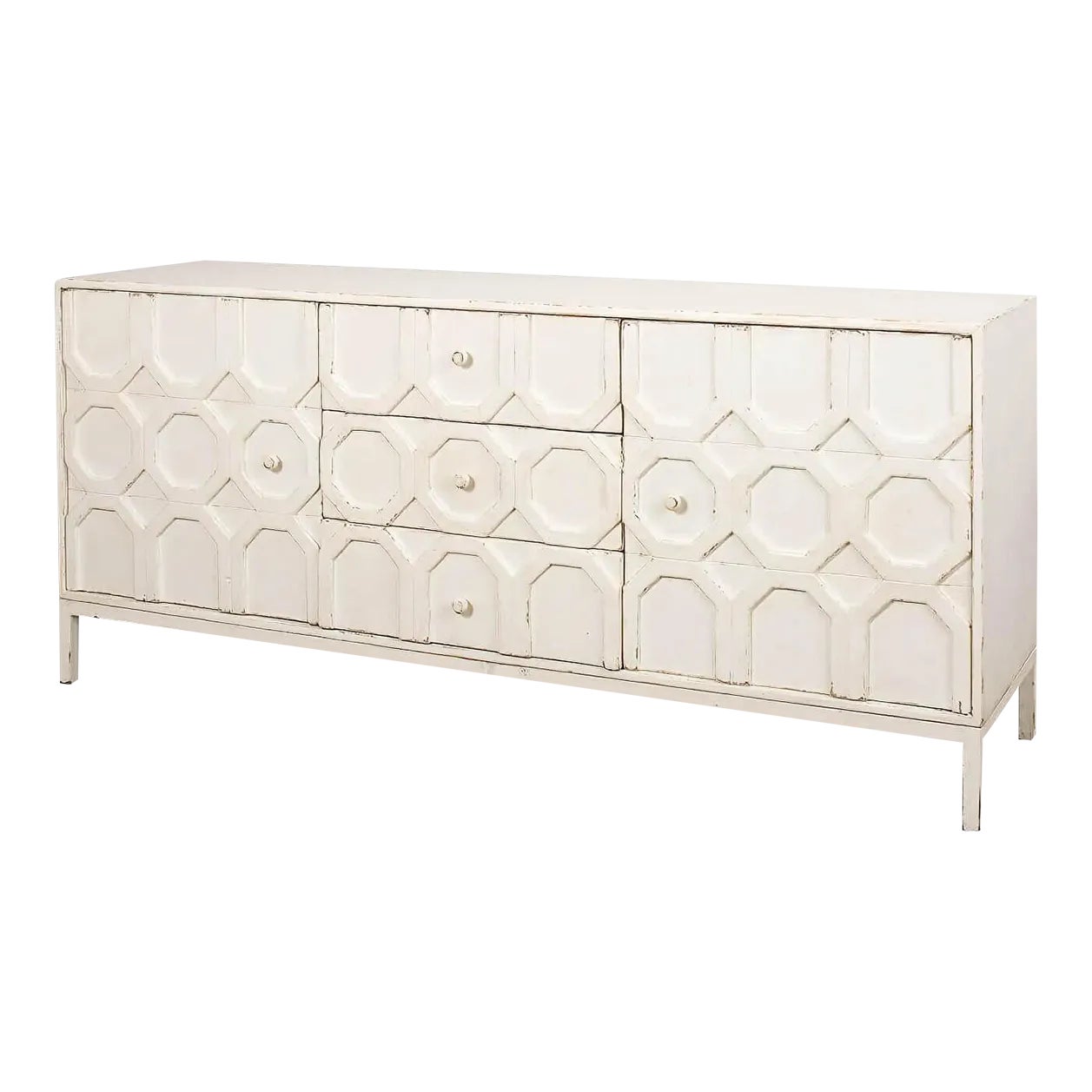 Modern Whitewash Geometric Sideboard | Chairish