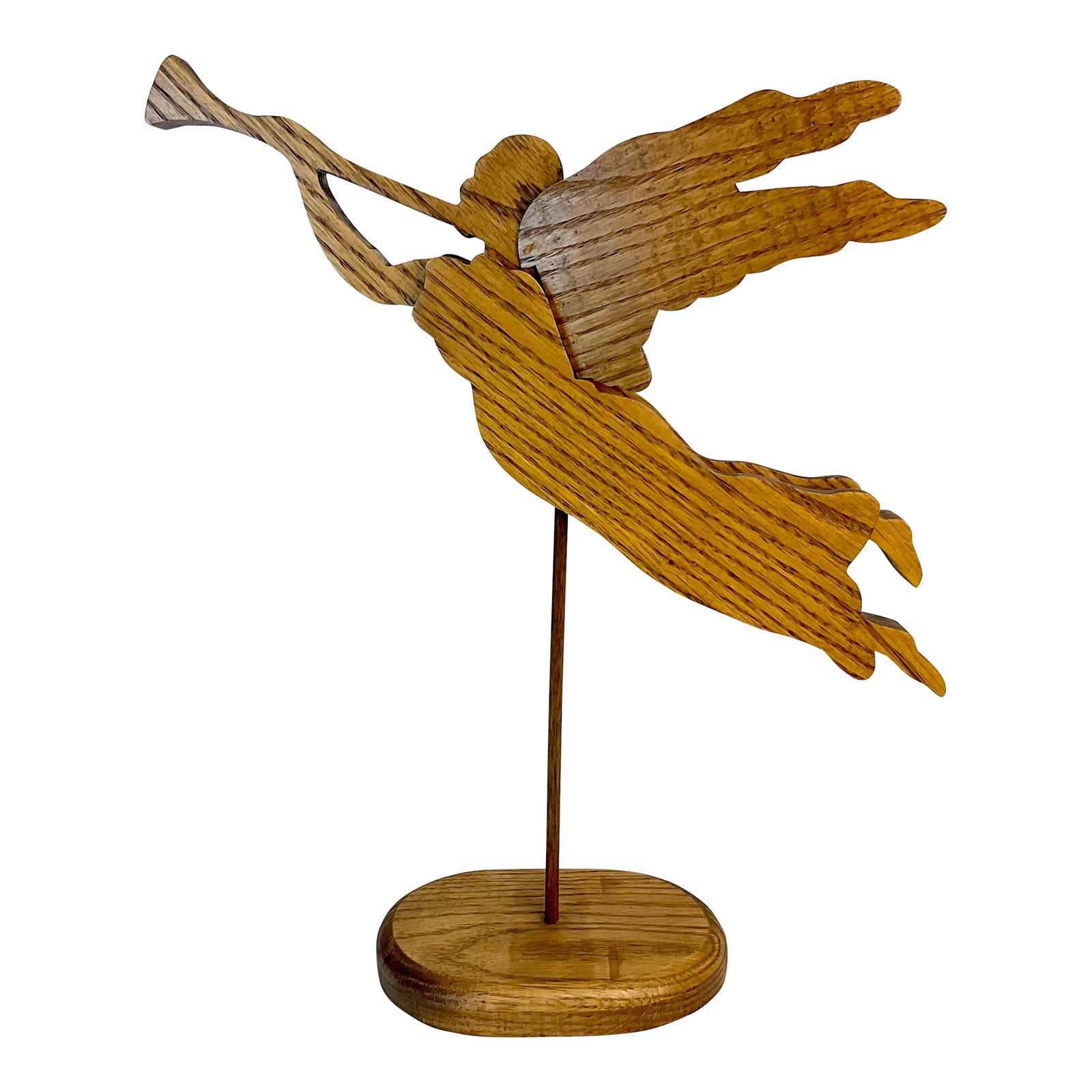 Mid-Century American Folk Art Oak Flat Angel Tabletop Sculpture. | Chairish