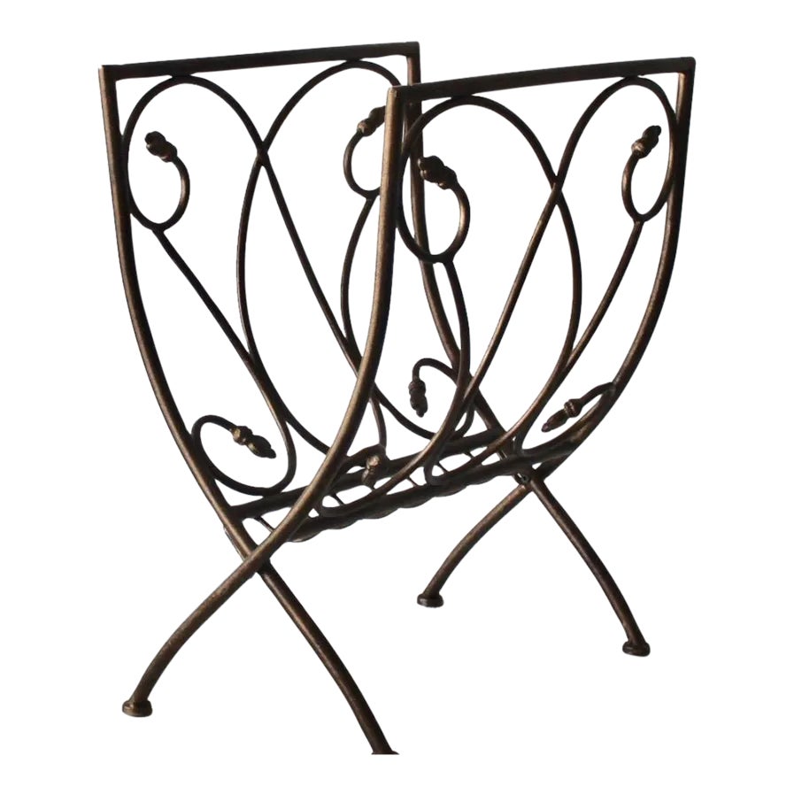 Mid-Century Bronze Finish Fireplace Footed Log Holder | Chairish