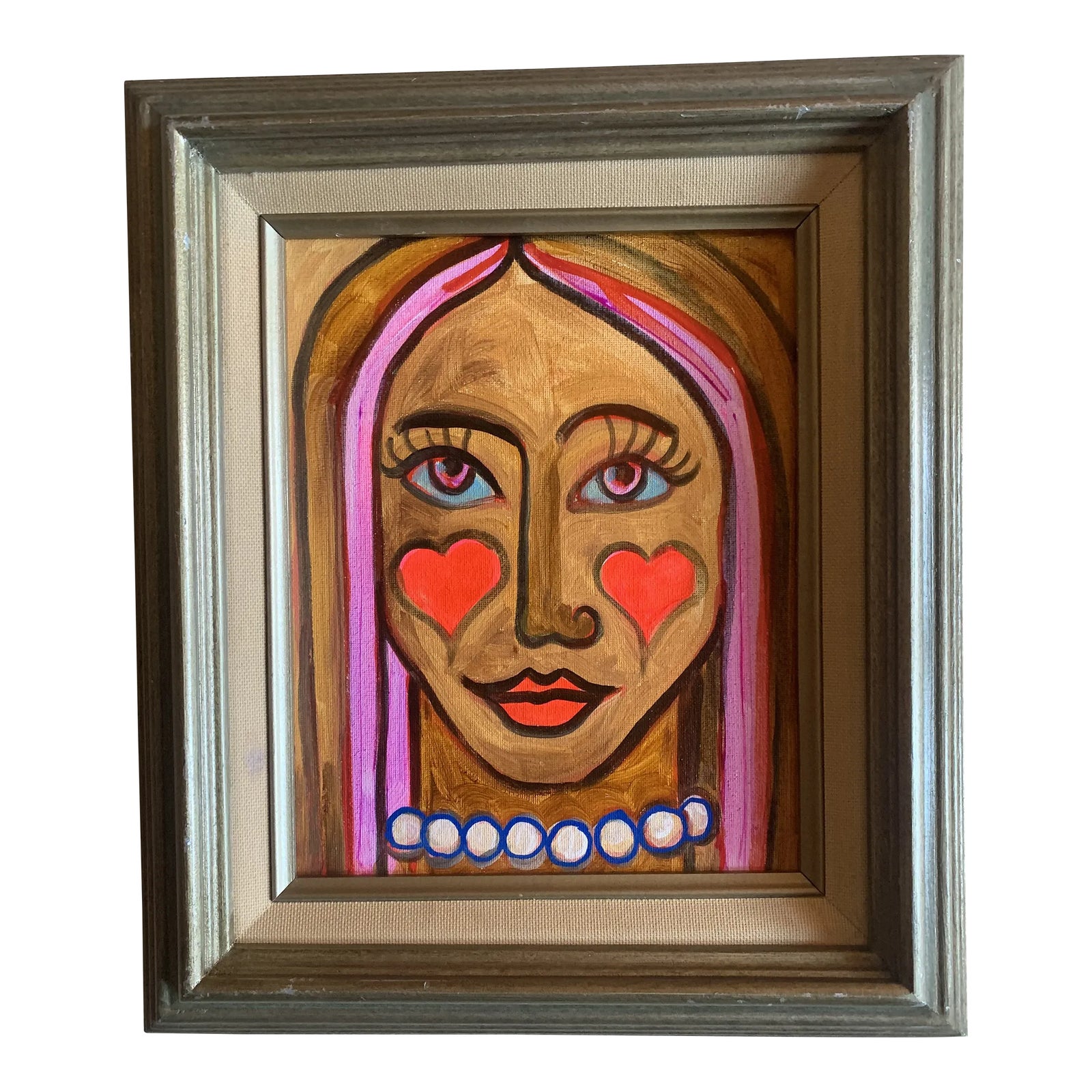 “Cheeky Hearts” Folk Art Portrait Painting of a Woman by Alex McCay ...