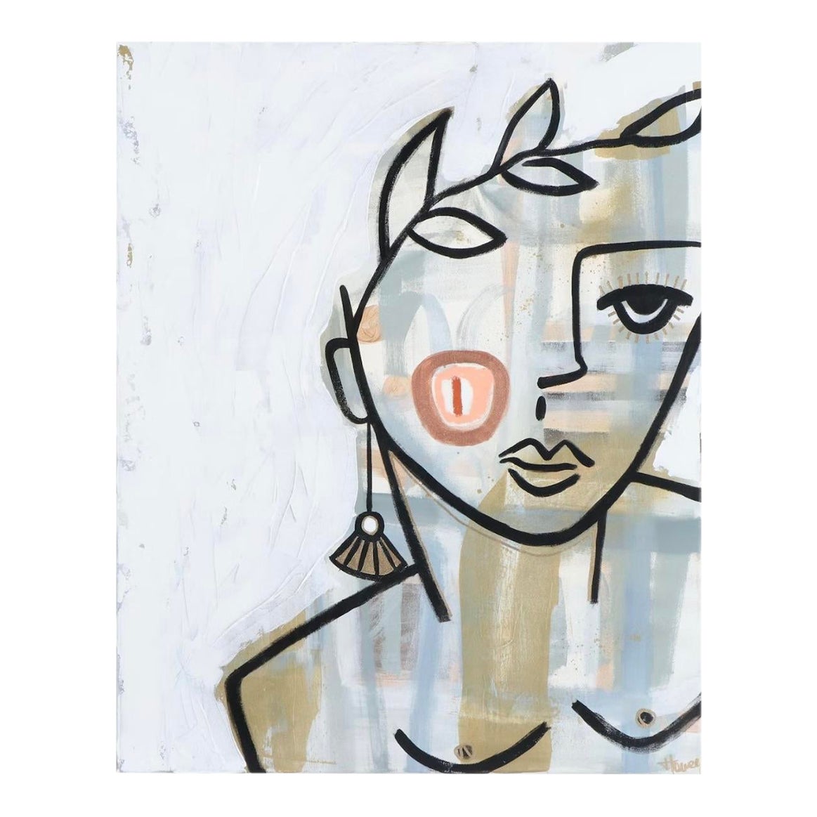 Mid 20th Century Jordan Howell Abstract Portrait Painting | Chairish