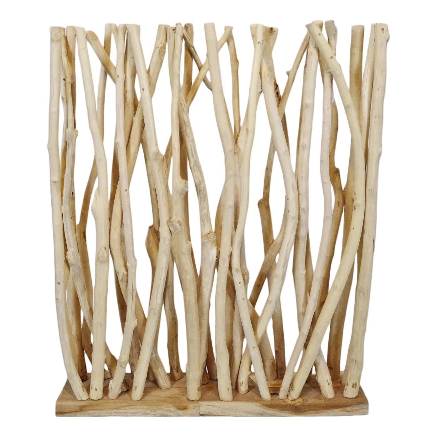 Vintage Raw Wood Organic Modern Stick Screen | Chairish