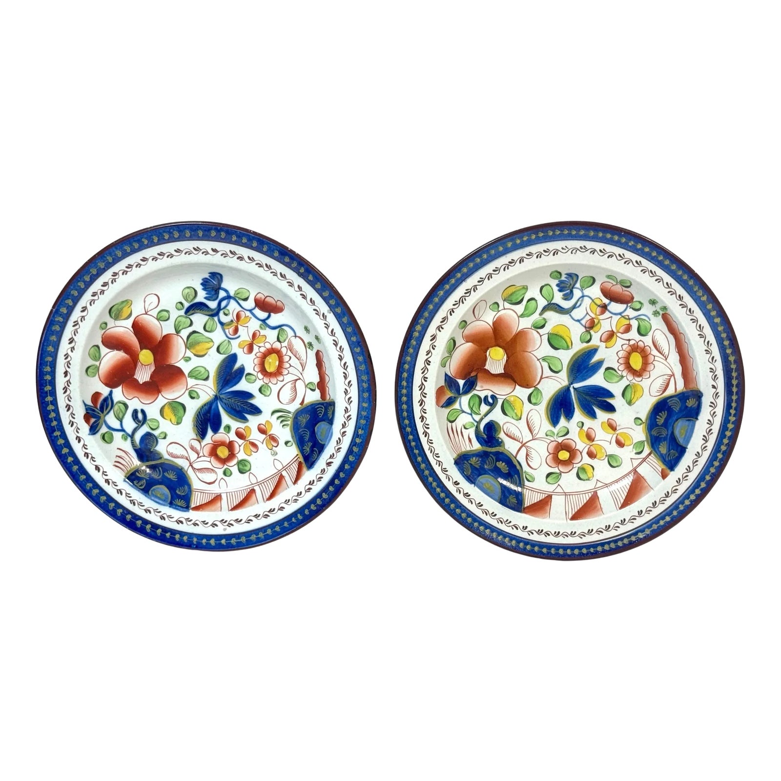 Pair of Gaudy Dutch 'Single Rose ' Pattern Plates | Chairish
