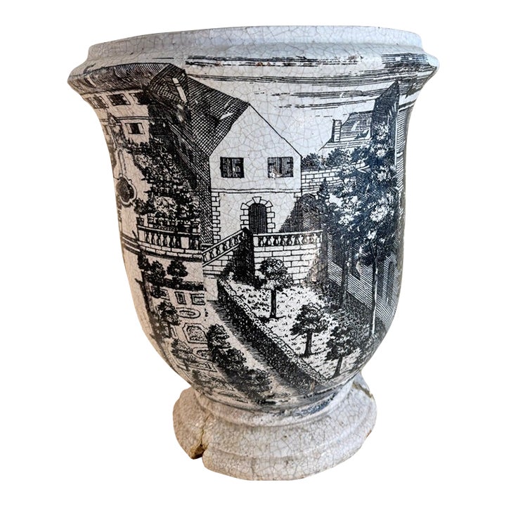 Mid 20th Century Large Urn Style Black and White Toile Glazed ...