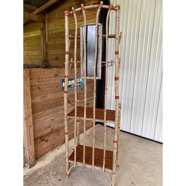 Palecek Farmhouse Coastal Faux Bamboo Wicker Hall Tree | Chairish