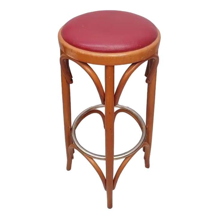 Bentwood Bar Stool in Red Leather by Michael Thonet for Thonet, 1970s ...