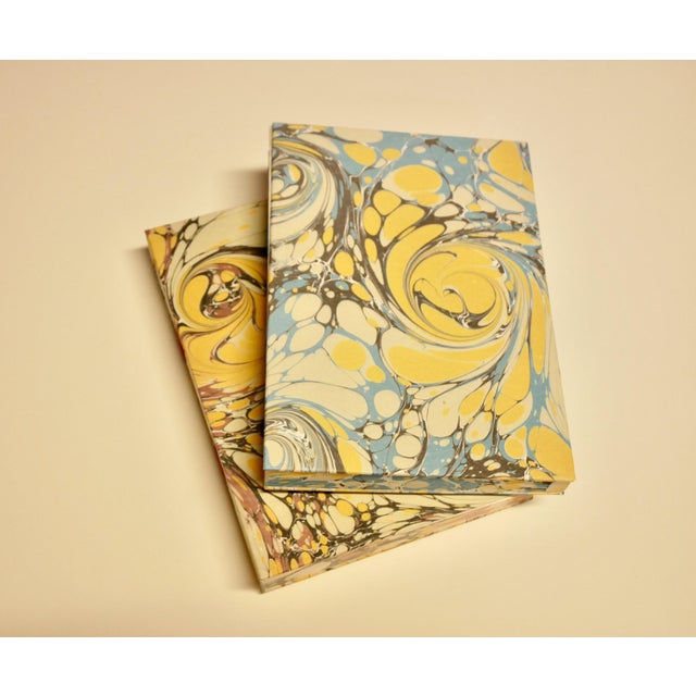 Coptic Binding Marbled Paper Notebooks - a Pair | Chairish