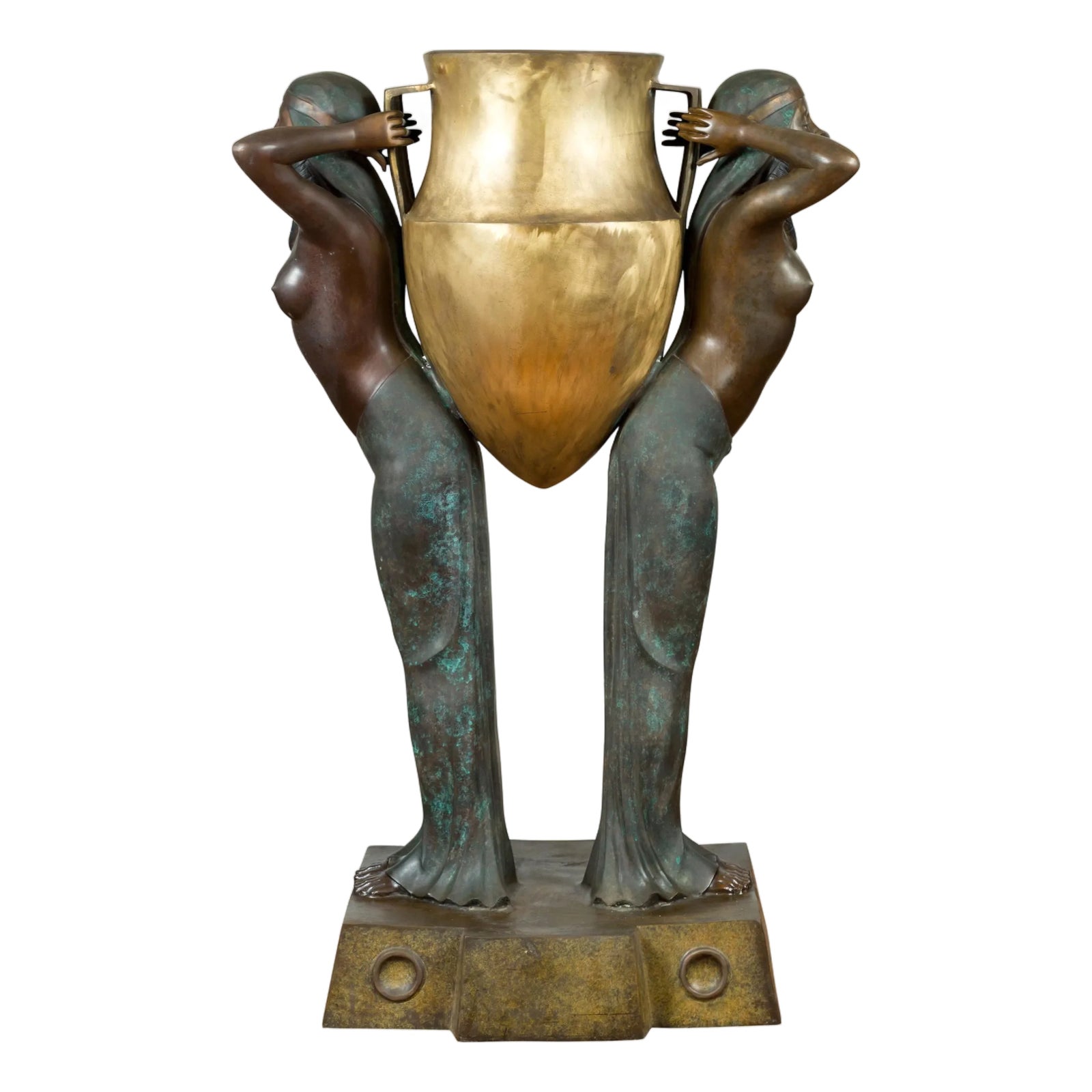 Bronze Egyptian Style Planter Depicting Two Maiden Carrying a Large ...