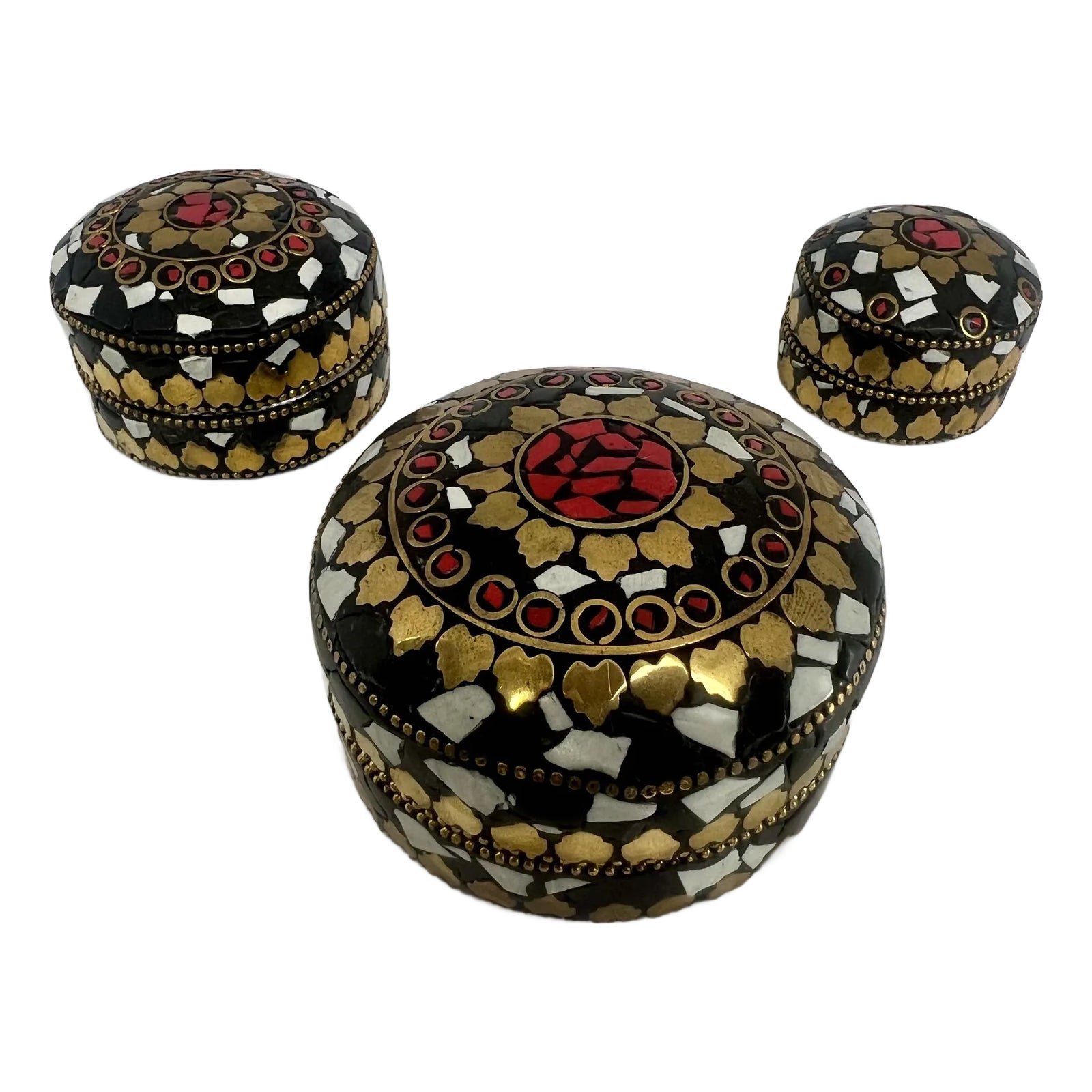 Vintage Handmade Round Shaped Natural Stones Boxes in Cobalt Black ...