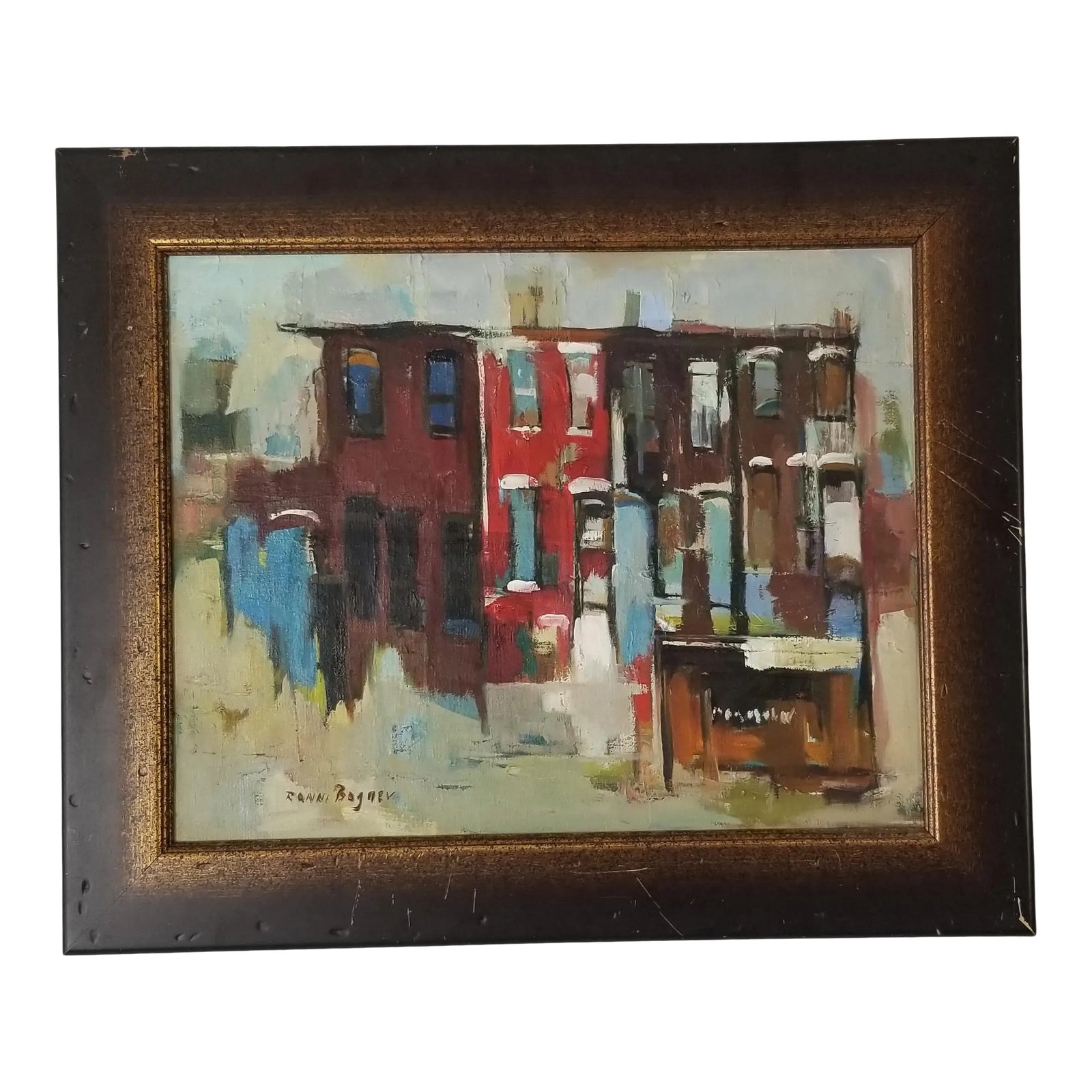 1970 Ranni Bogner Mid-Century Cityscape Oil on Canvas Painting | Chairish
