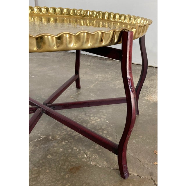 Vintage Moroccan Style Brass Scalloped Tray Table on Collapsible Wood ...