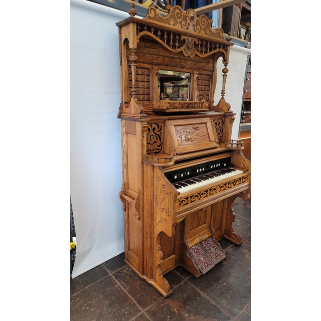 Antique Victorian Oak Pump Organ With Mirror | Chairish