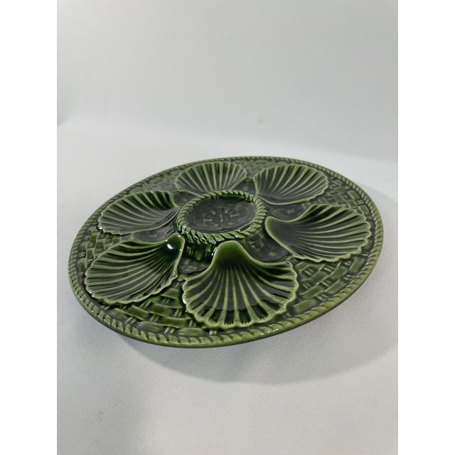 French 1920s Green Longchamp Majolica Oyster Plate | Chairish