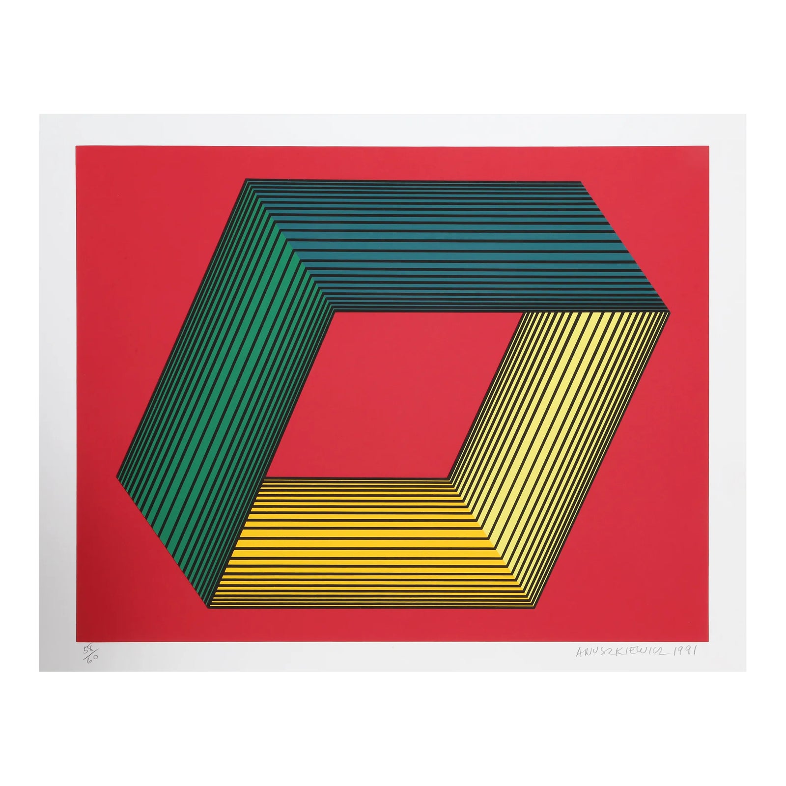 Red II, Richard Anuszkiewicz Screenprint on Panel Mounted to ...