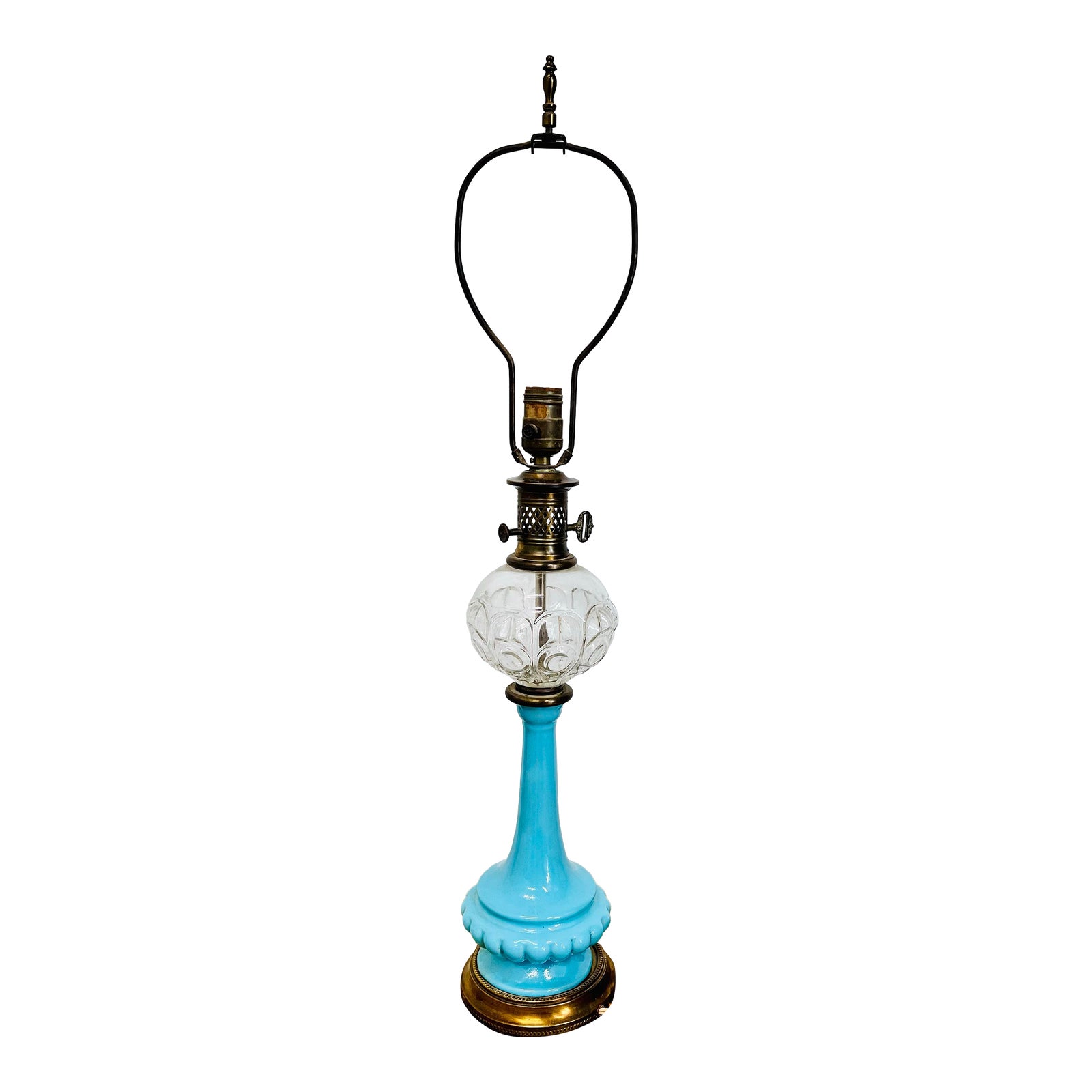 Late 19th Century Italian Blue Deruta Converted Oil Lamp | Chairish