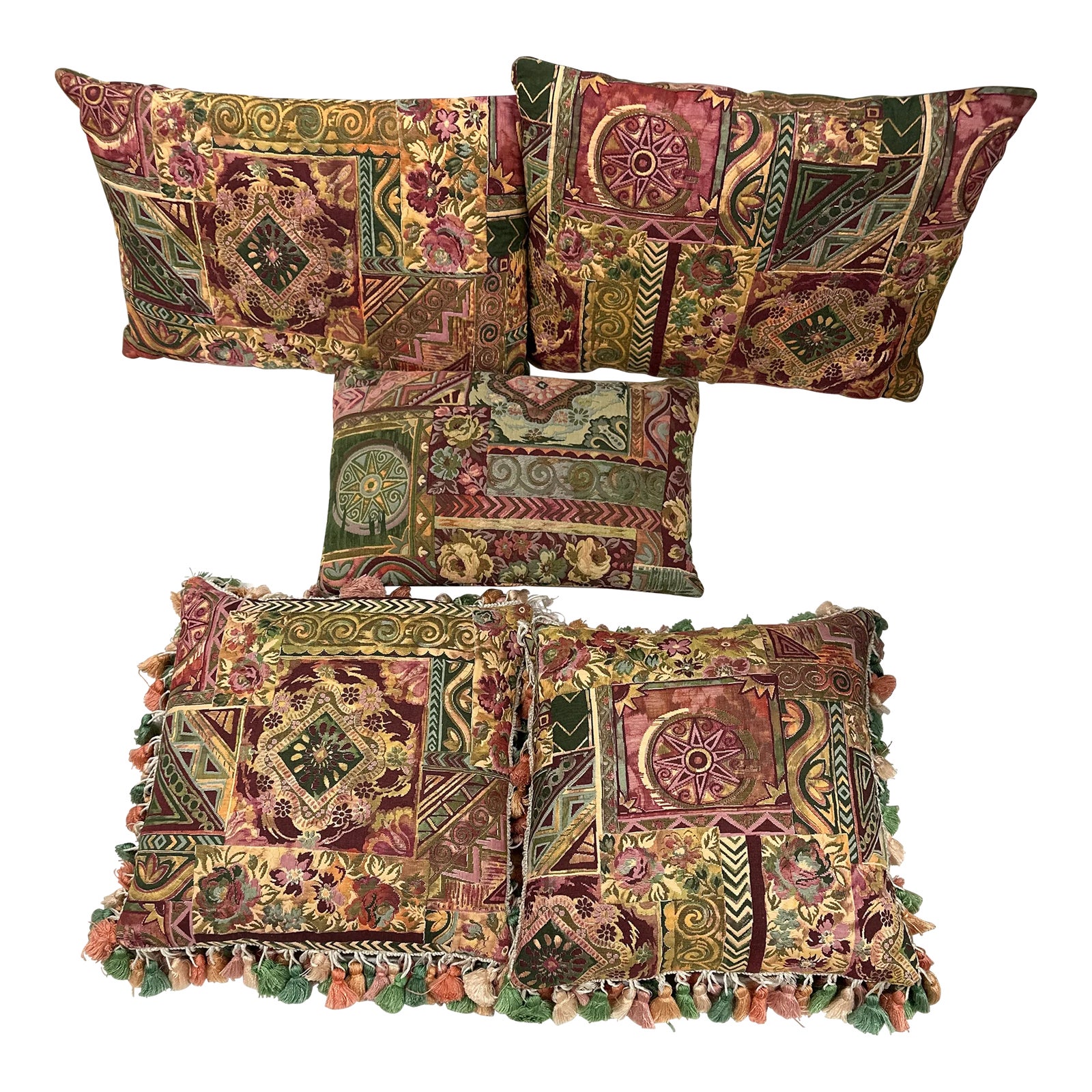 Vintage Italian Reversible Textile Pillows- Set of 5 | Chairish