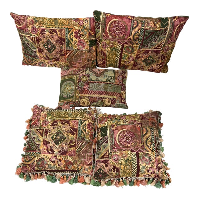 Vintage Italian Reversible Textile Pillows- Set of 5 | Chairish