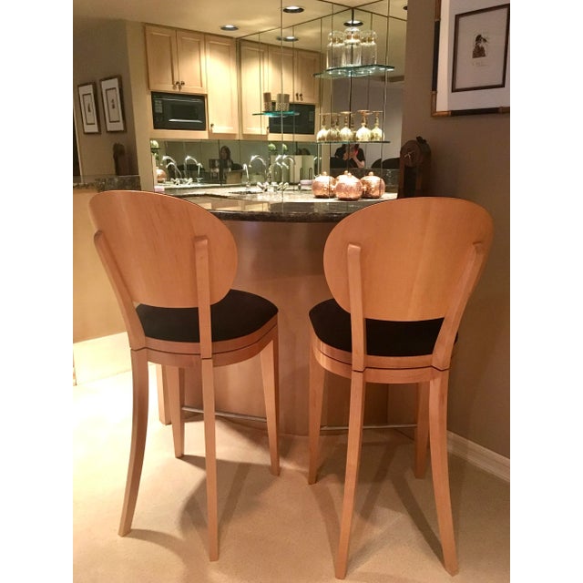 Contemporary Maple & Black Suede "Jake" Swivel Bar Stools by Nick ...