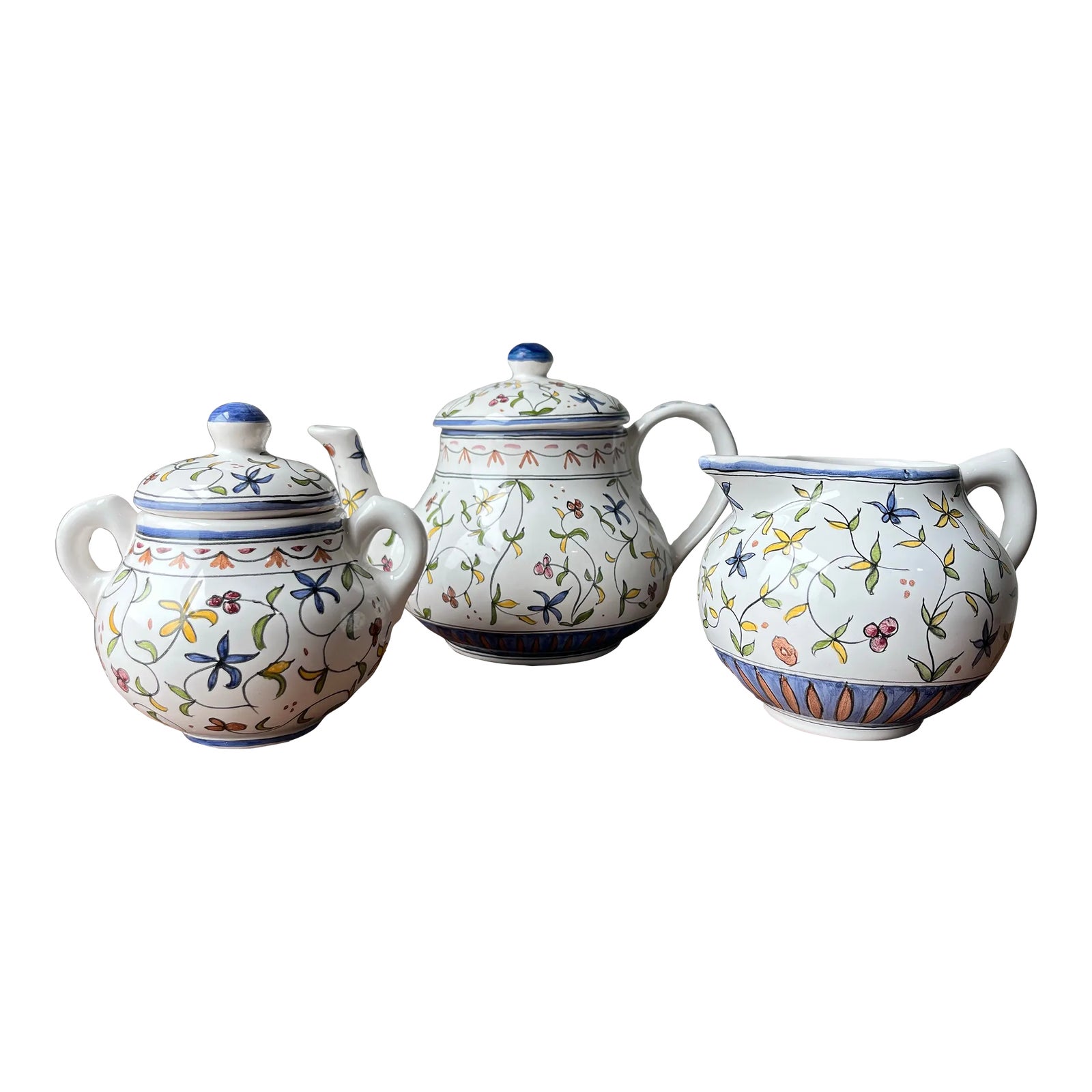 Late 20th Century Lis Ceramica Brasil Handpainted Floral Design Tea Set ...
