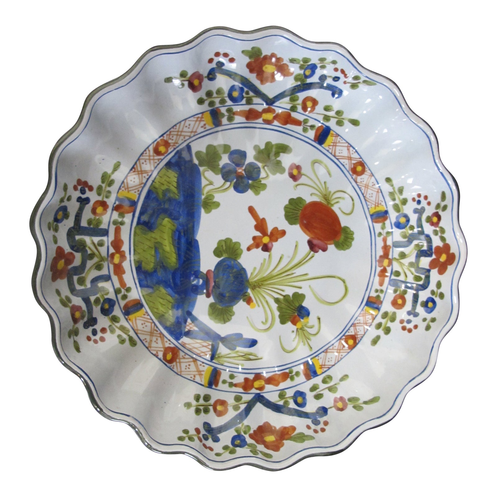 Majolica Made in Italy Faenza Garofano Blue Carnation 12 -1/2" Serving ...