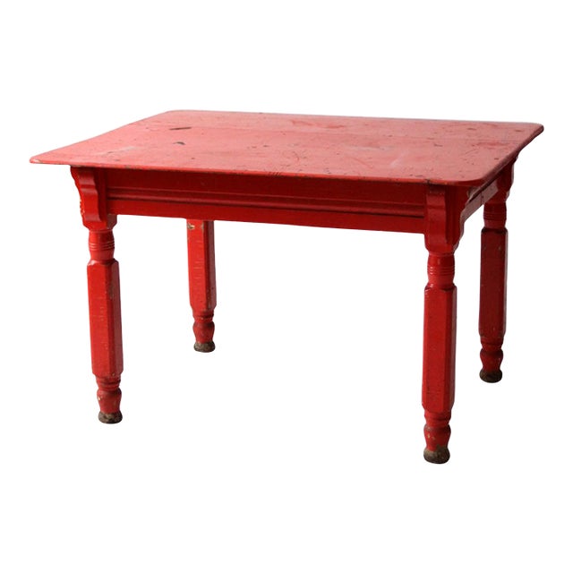 Antique Painted Red Table | Chairish