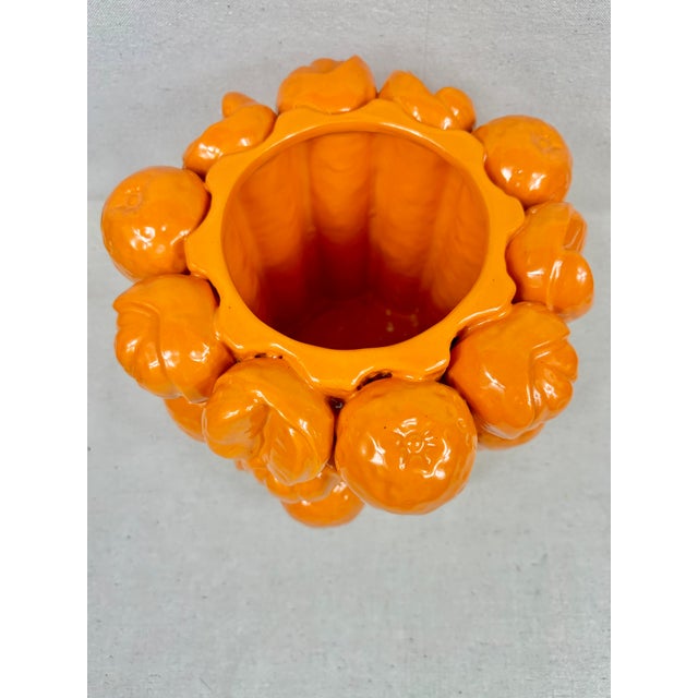Majolica Style Small Orange Vase | Chairish