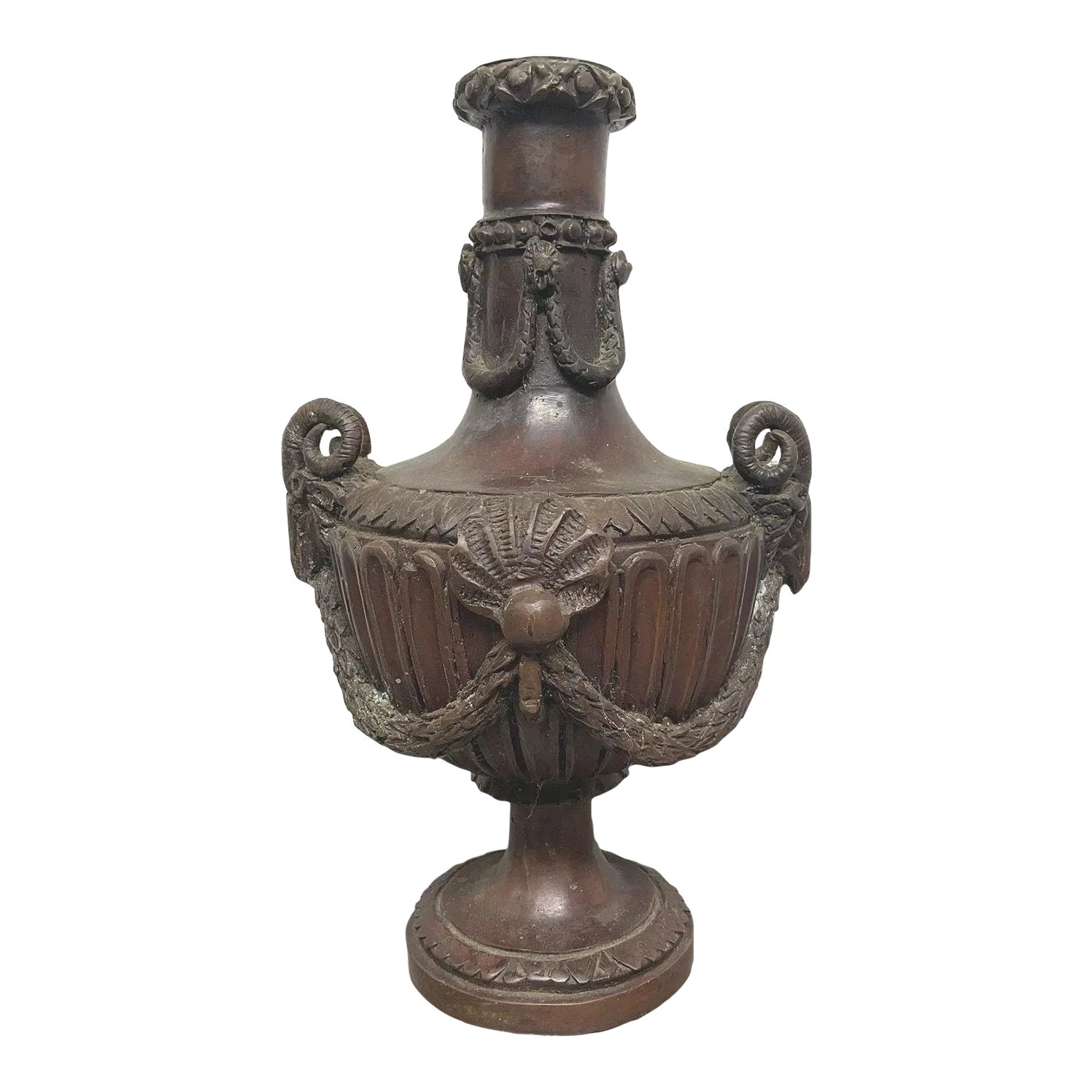 Late 20th Century Heavy Bronze Vase With Unique Design and Ram's Head ...