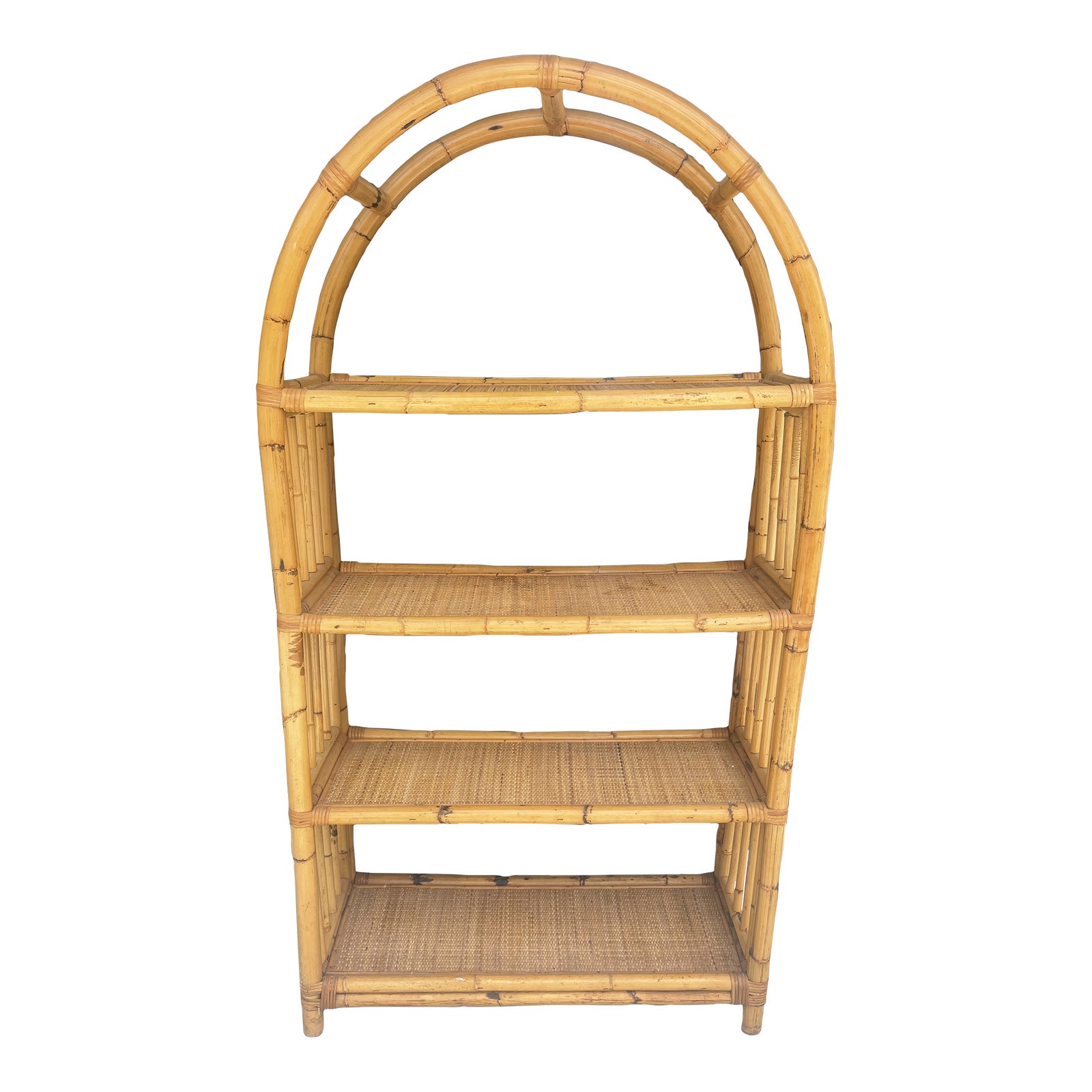 Vintage Four Shelves Rattan Bookshelf. | Chairish