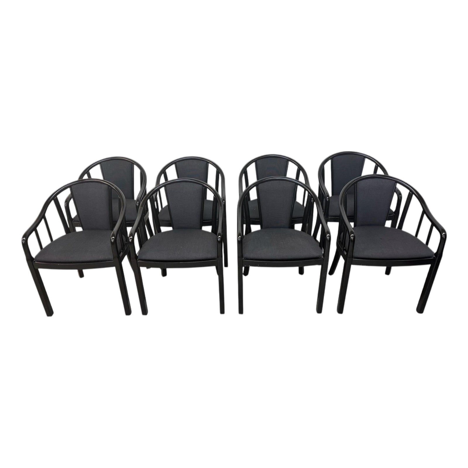 Vintage Italian Modern Black Lacquered Dining Chairs - Set of 8 | Chairish