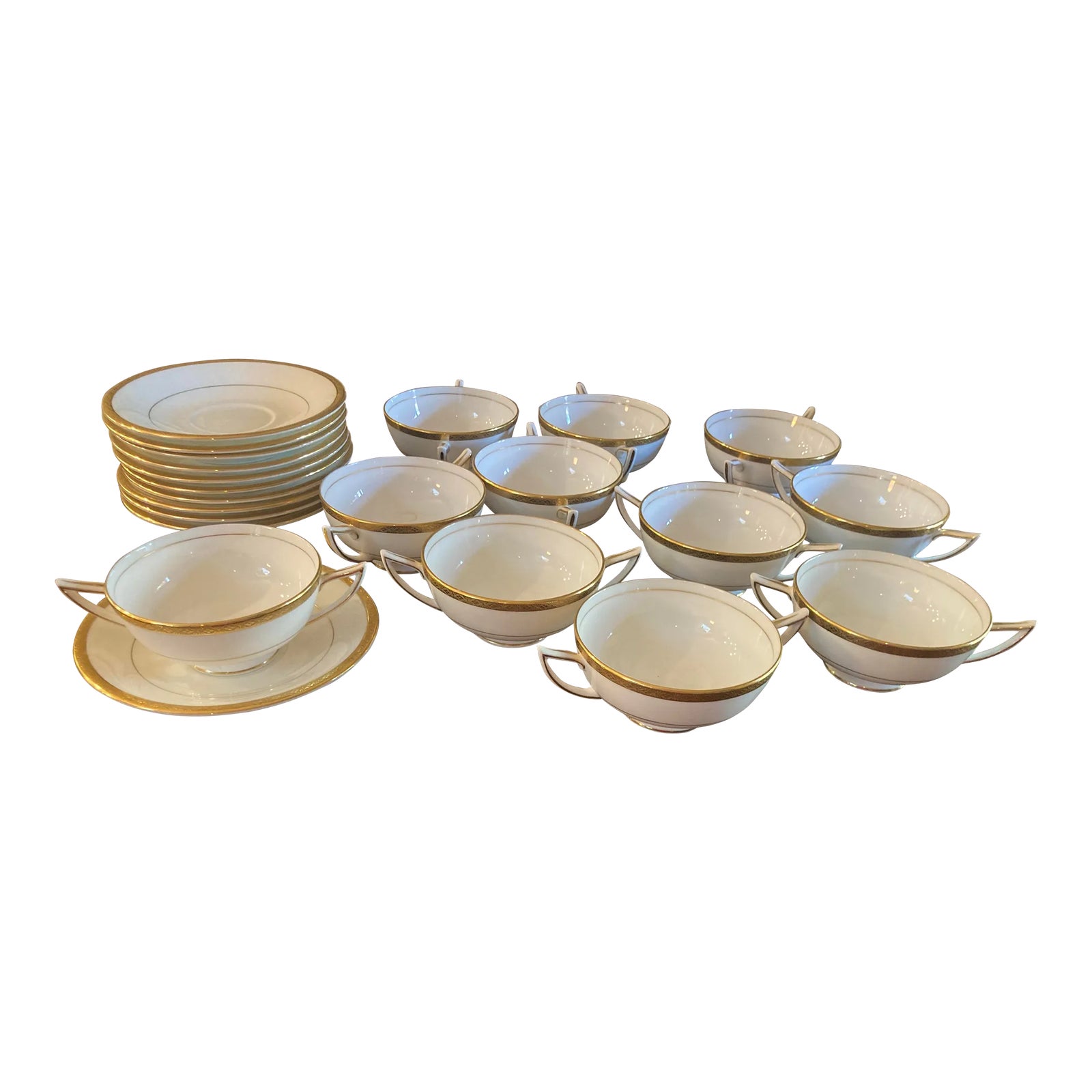 1950s Minton Bone China Gold Encrusted Cream Soup Bowls With Saucers ...