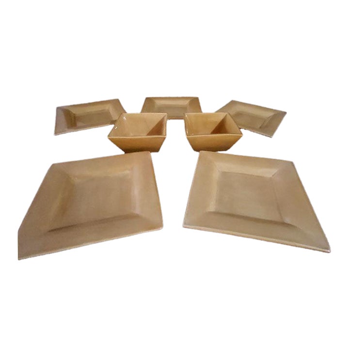 Pottery Barn Asian Square Yellow Plates & Bowls - Made in Mexico -7 PCS ...