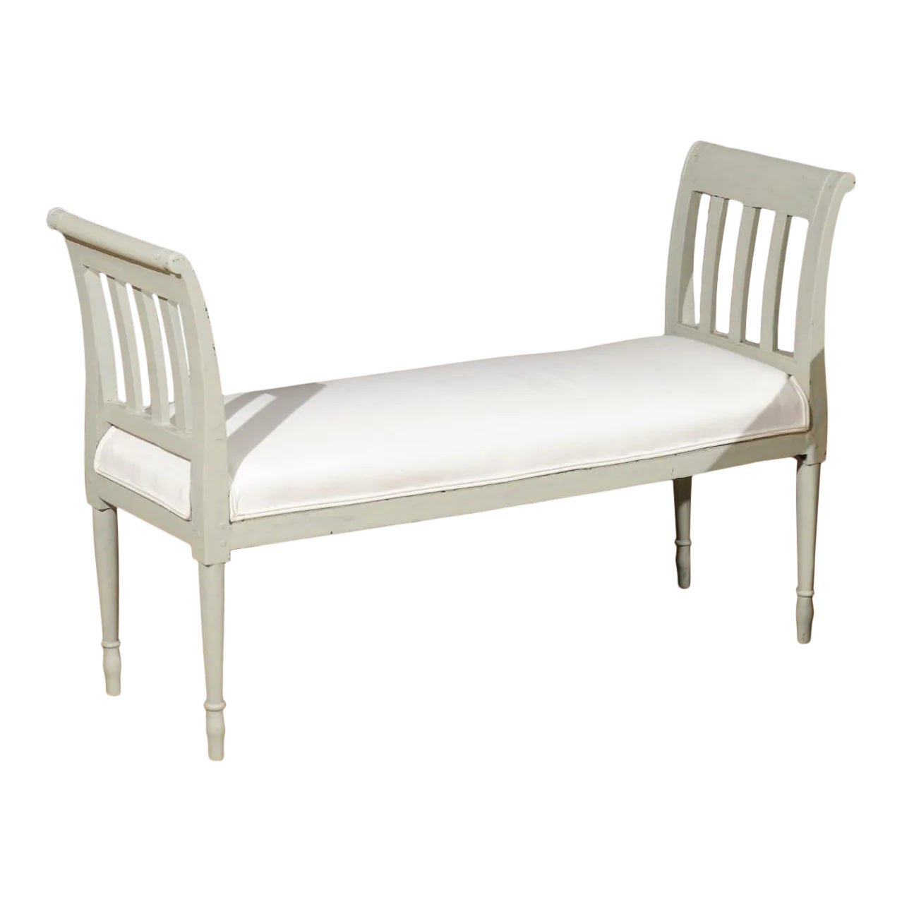 Italian 1890s Painted Wood Classical Bench with Scrolling Arms and ...