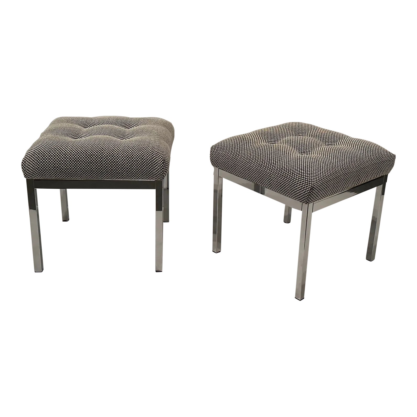 Mid Century Modern Chrome Ottomans With New Upholstery -A Pair | Chairish