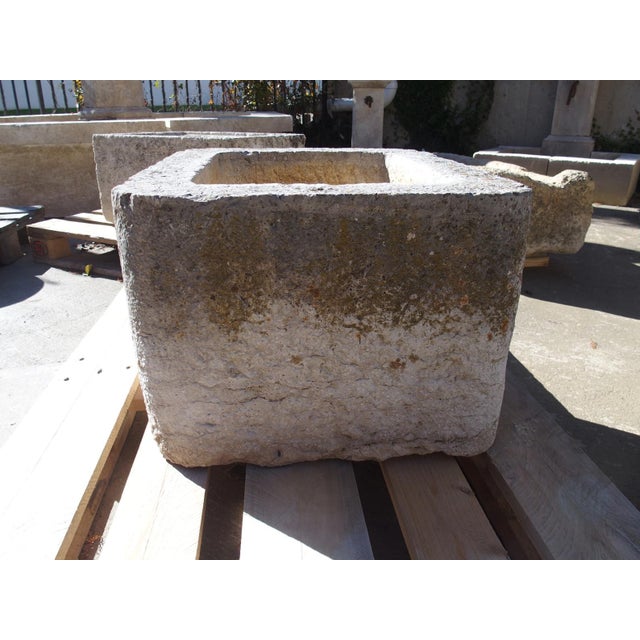 19th Century French Square Carved Limestone Trough or Sink | Chairish